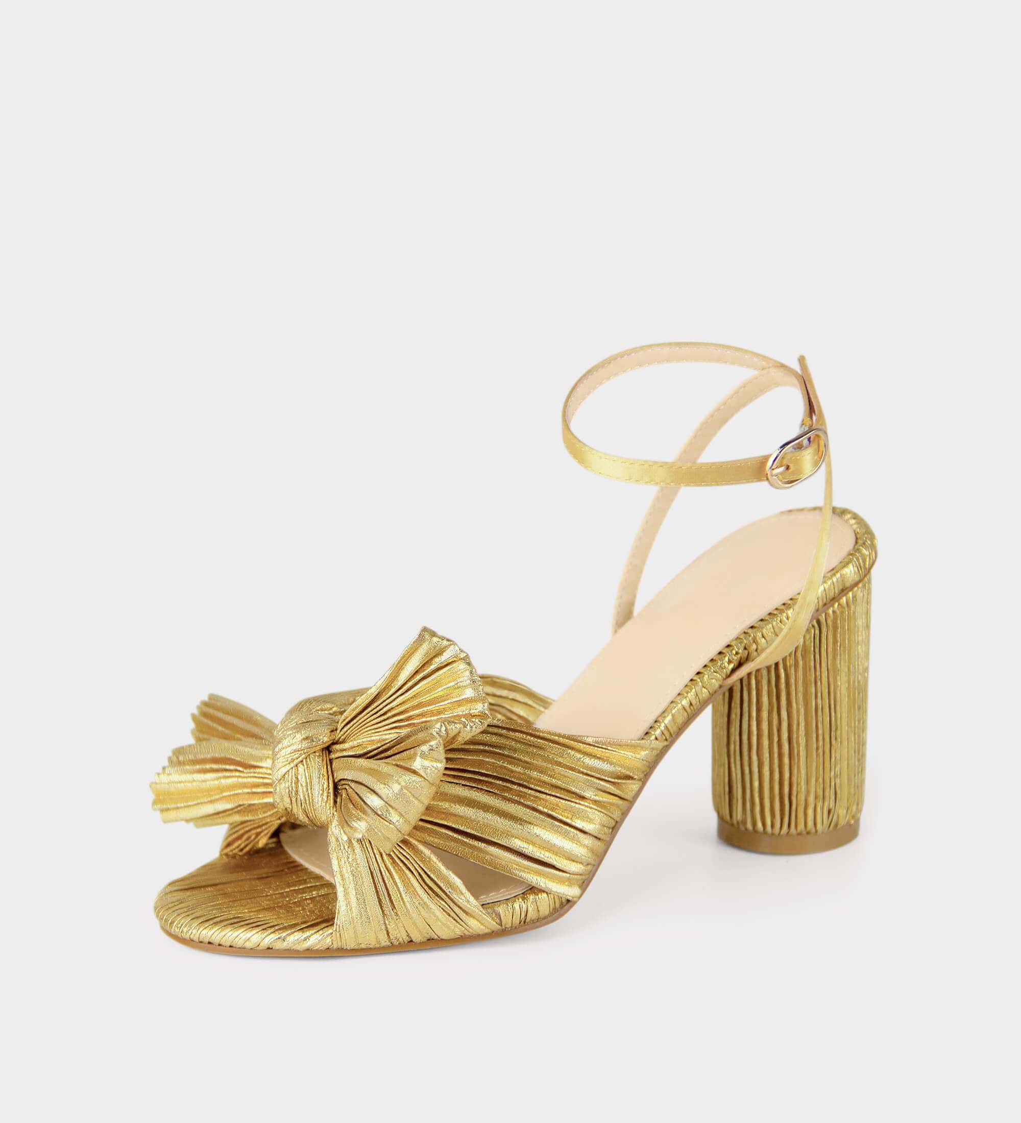 Pleated Bow Block Heel Sandals | MUCCCUTE
